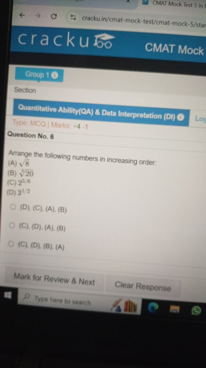 Arrange the following numbers in increasing order: (A) \sqrt{8} (B) \sqrt..
