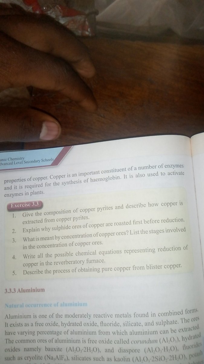 Exercise 3.3 Give the composition of copper pyrites and describe how copp..