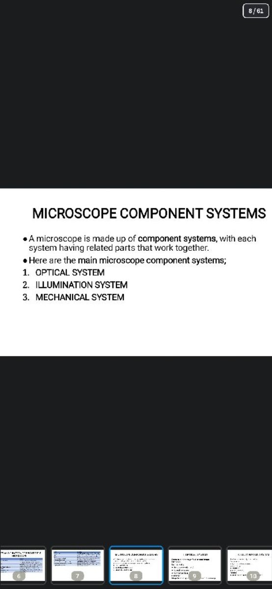 MICROSCOPE COMPONENT SYSTEMS A microscope is made up of component system..