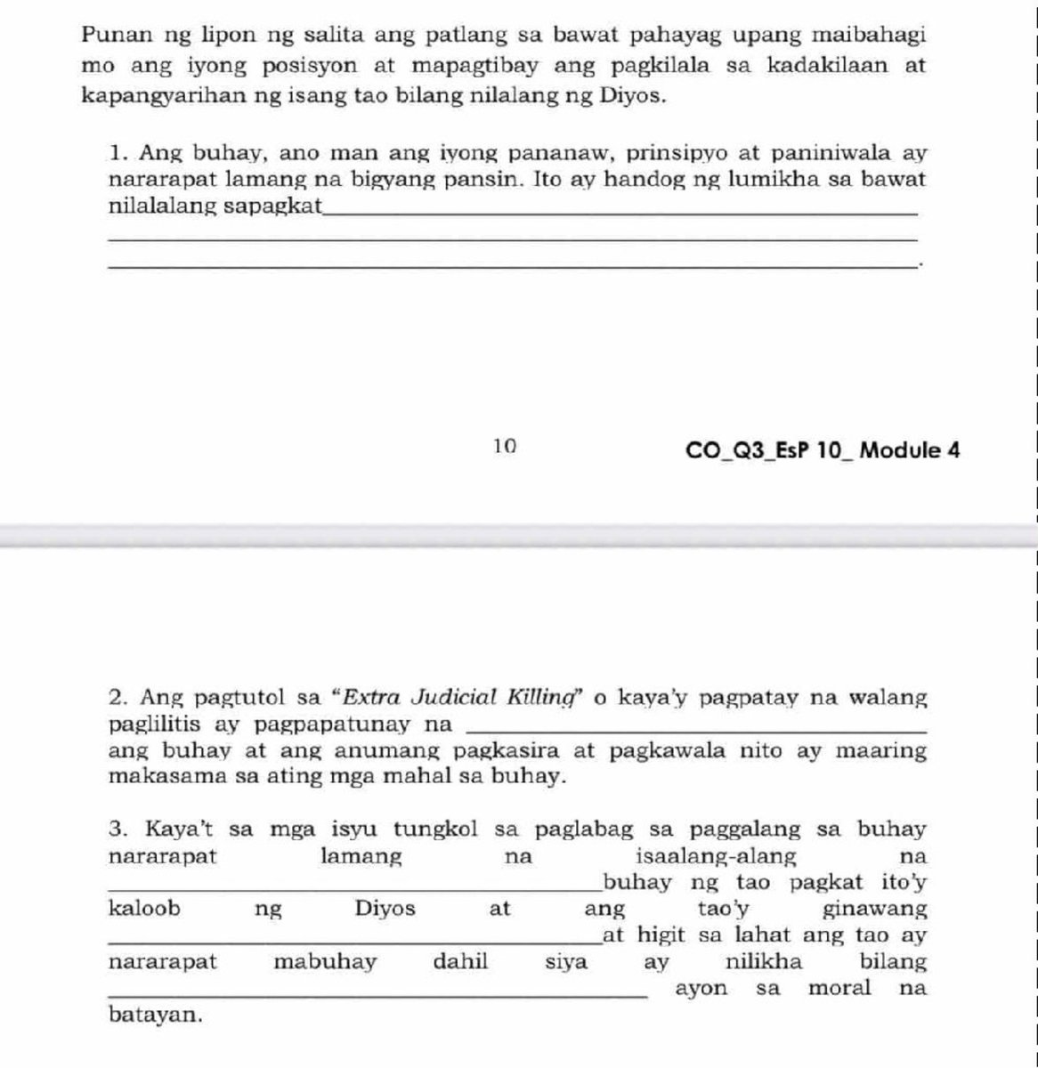 Punan ng lipon ng salita ang patlang sa bawat pahayag upang maibahagi mo