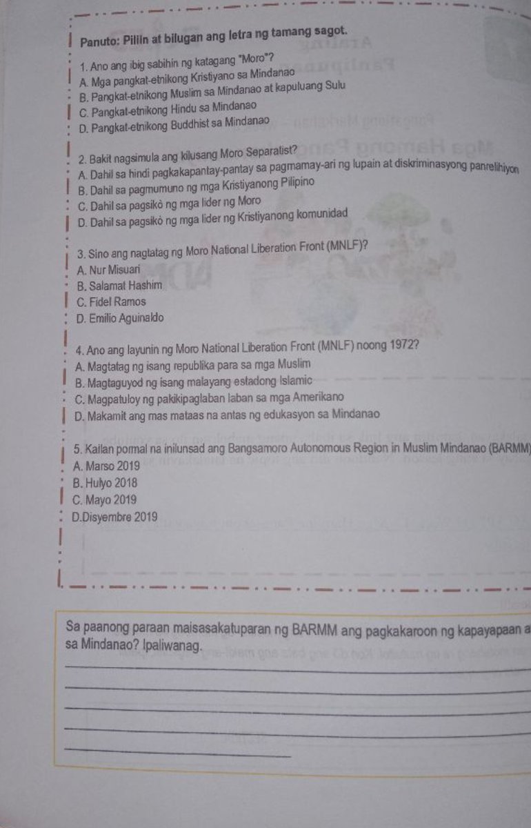 Panuto: Piliin at bilugan ang letra ng tamang sagot. Ano ang ibig sabihi..