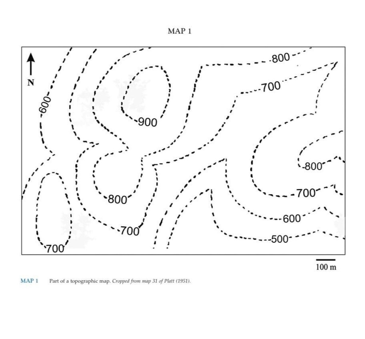 The provided image is a part of a topographic map. What information can b..
