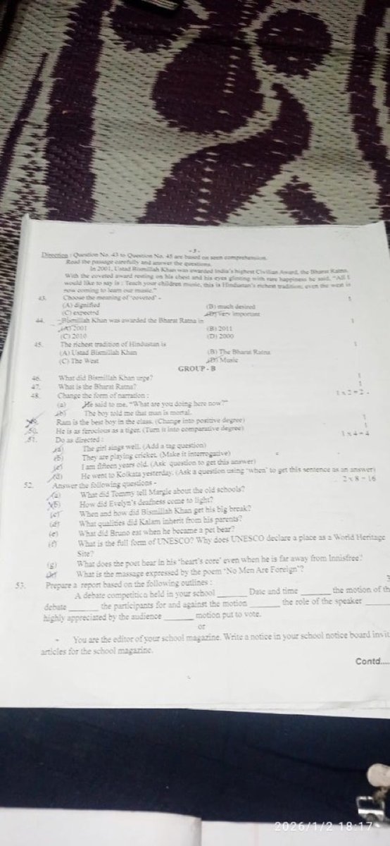 Direction: Question No. 43 to Question No. 45 are based on seen comprehen..