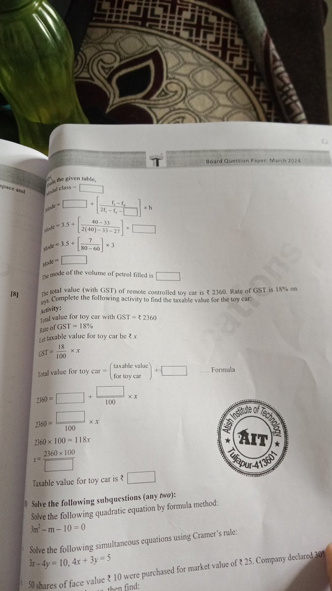 Solve the following subquestions (any two): Solve the following quadrati..