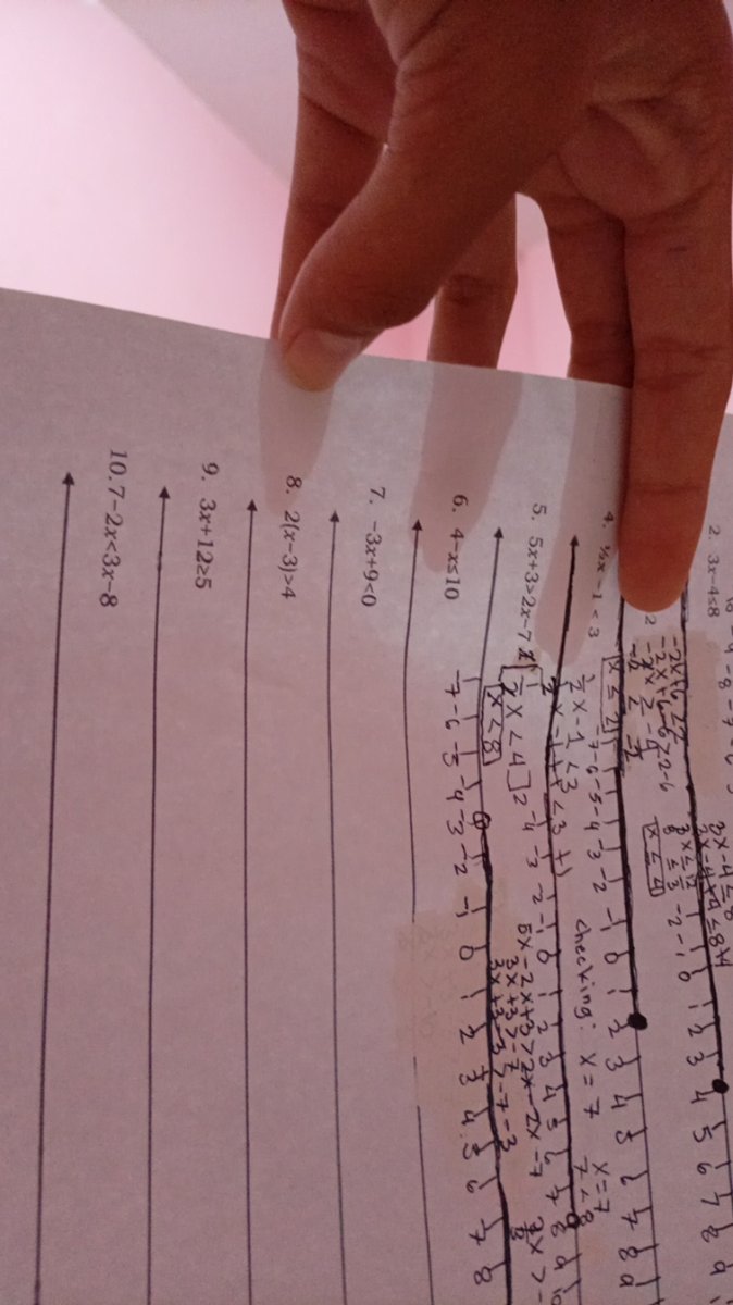 Solve the following inequalities and graph their solution sets: 4 - x \l..