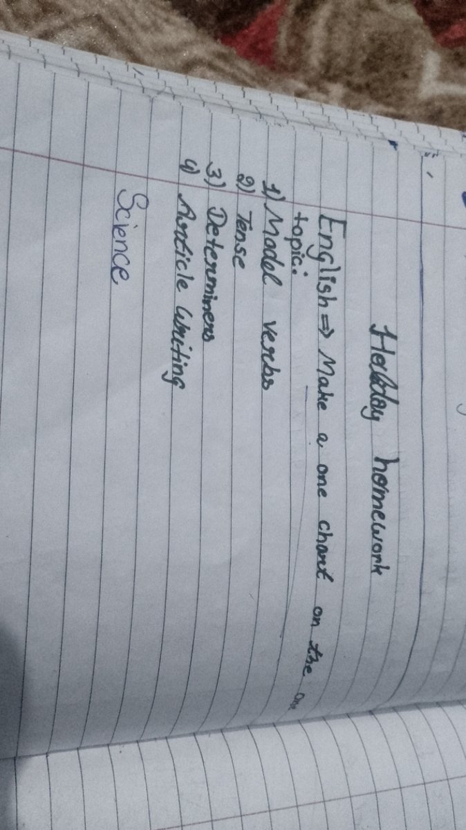 Holiday Homework English Make a one-chart on the topic: Model verbs Tens..