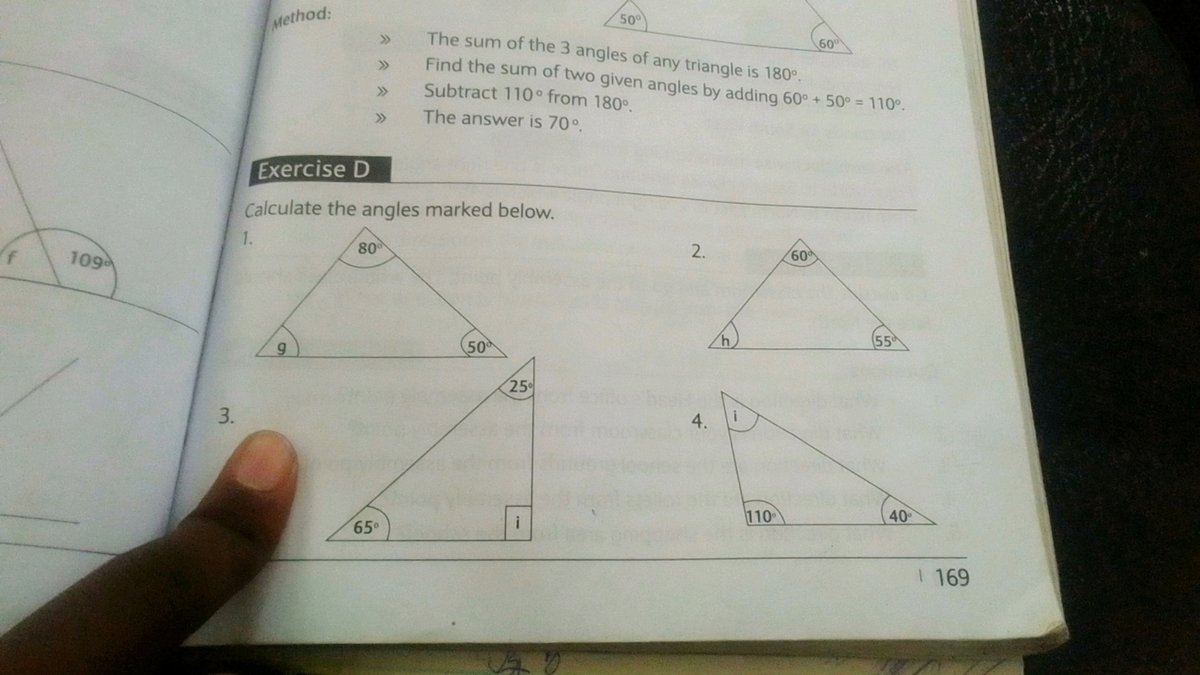 Exercise D Calculate the angles marked below. Diagram of a triangle with..