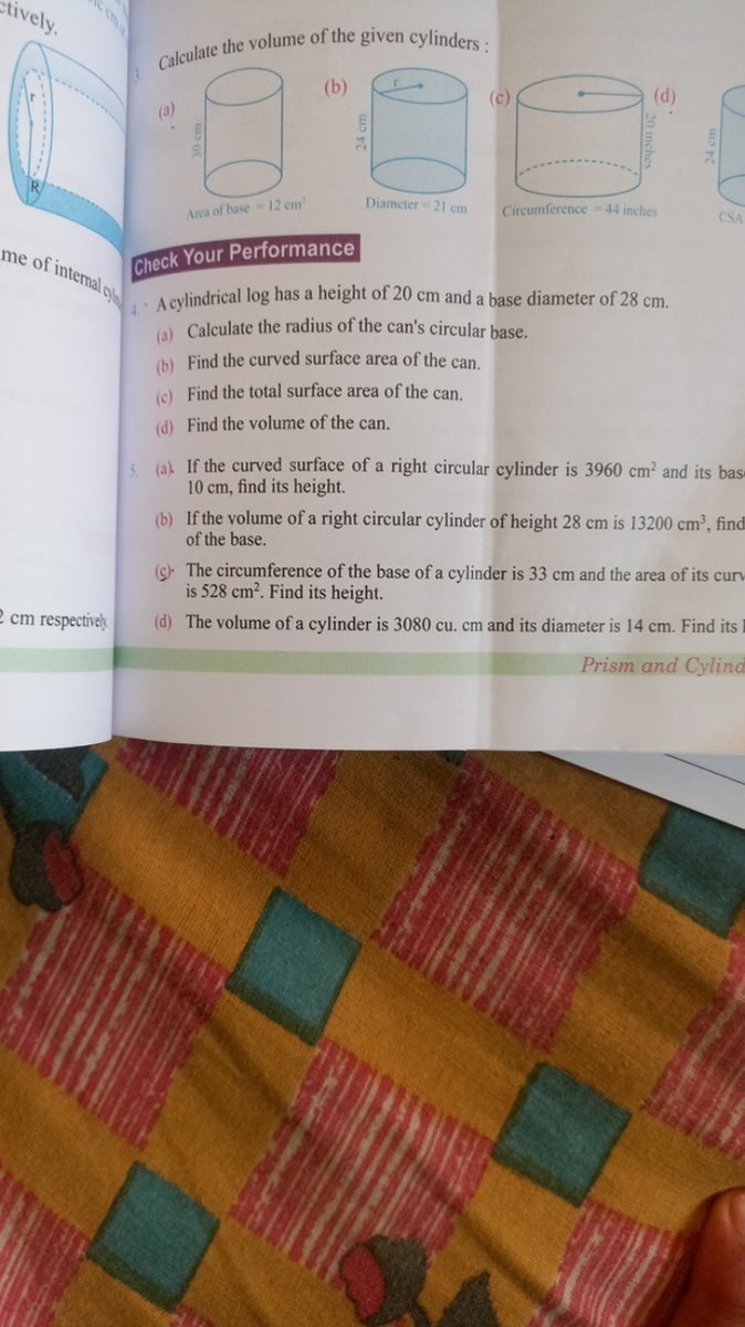 Calculate the volume of the given cylinders: (a) Cylinder with height 30