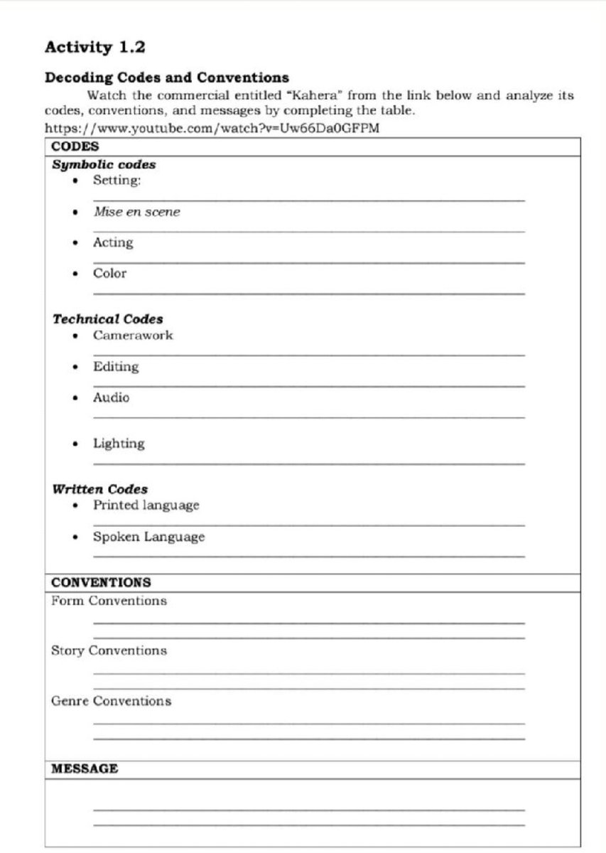 Activity 1.2 Decoding Codes and Conventions Watch the commercial entitle..
