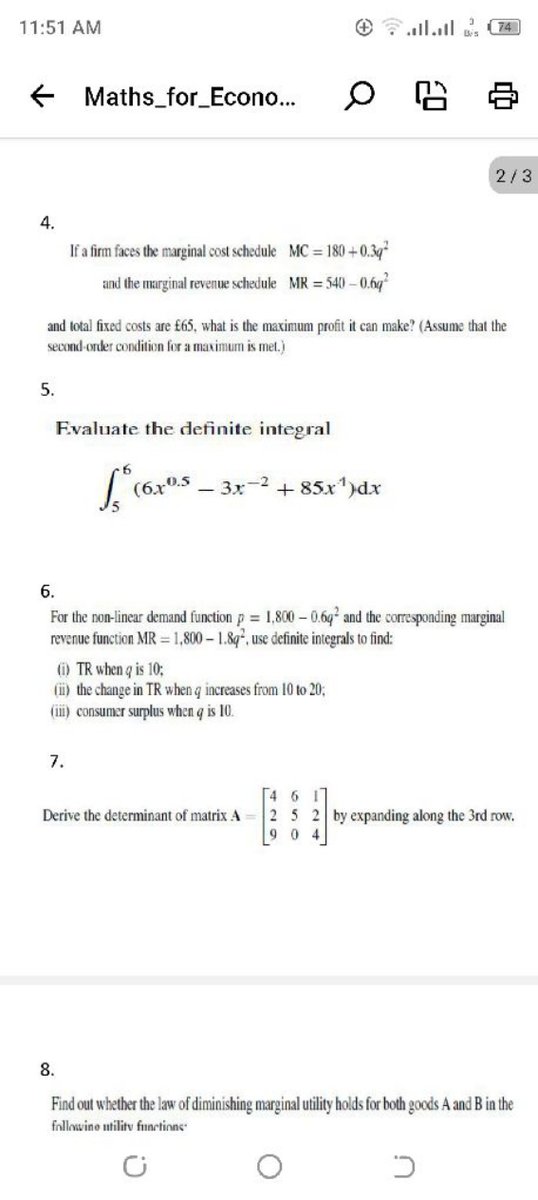 If a firm faces the marginal cost schedule MC = 180 + 0.3q^2 and the marg..