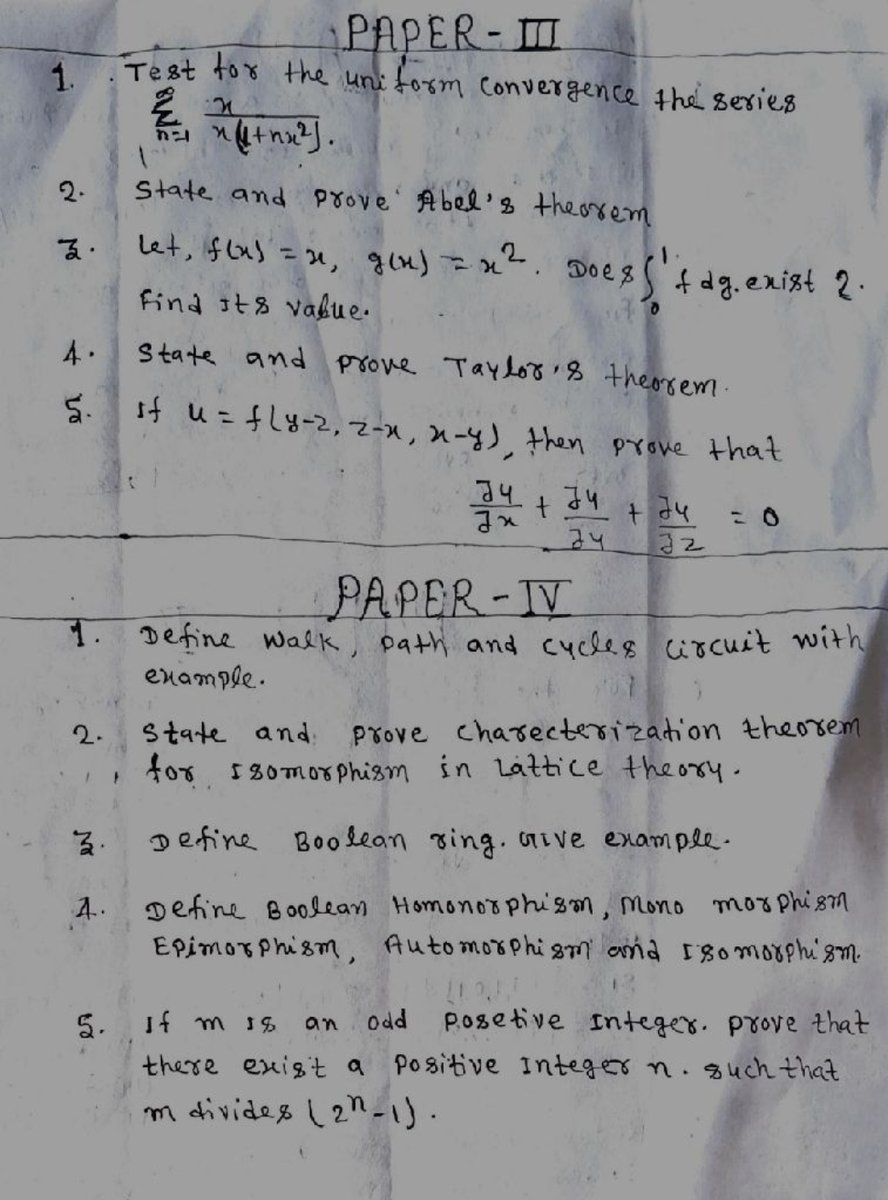 Here are questions from two papers, Paper-III and Paper-IV. PAPER-III Te..