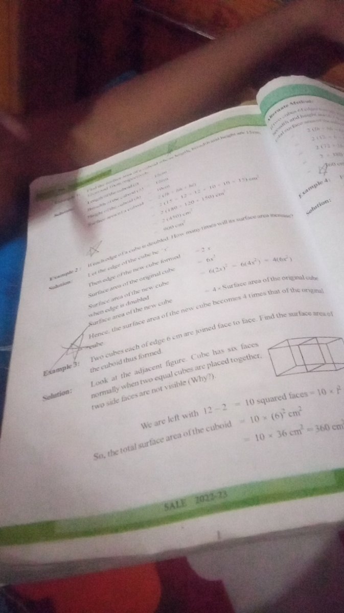 Two cubes each of edge 6 cm are joined face to face. Find the surface are..