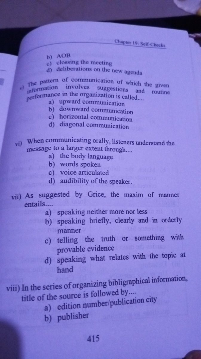 v) The pattern of communication of which the given information involves s..