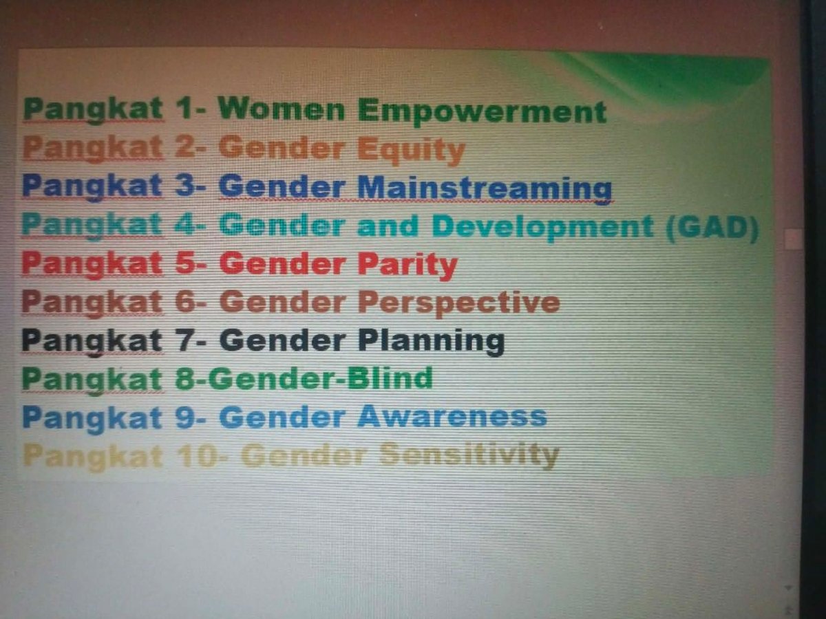 Pangkat 1- Women Empowerment Pangkat 2- Gender Equity Pangkat 3- Gender M..