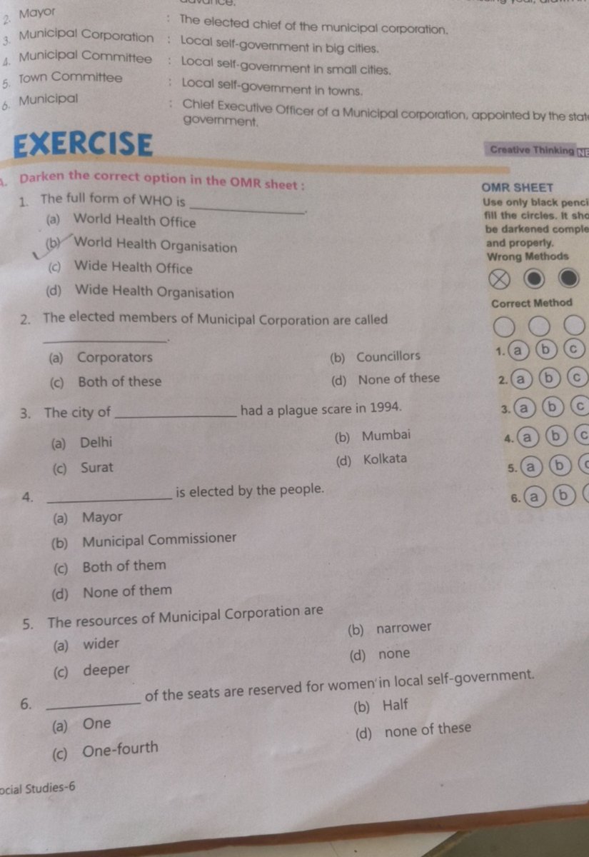 Darken the correct option in the OMR sheet: The full form of WHO is
