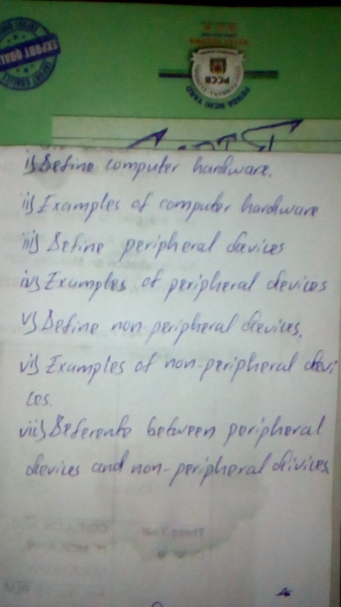 Define computer hardware. Give examples of computer hardware. Define peri..