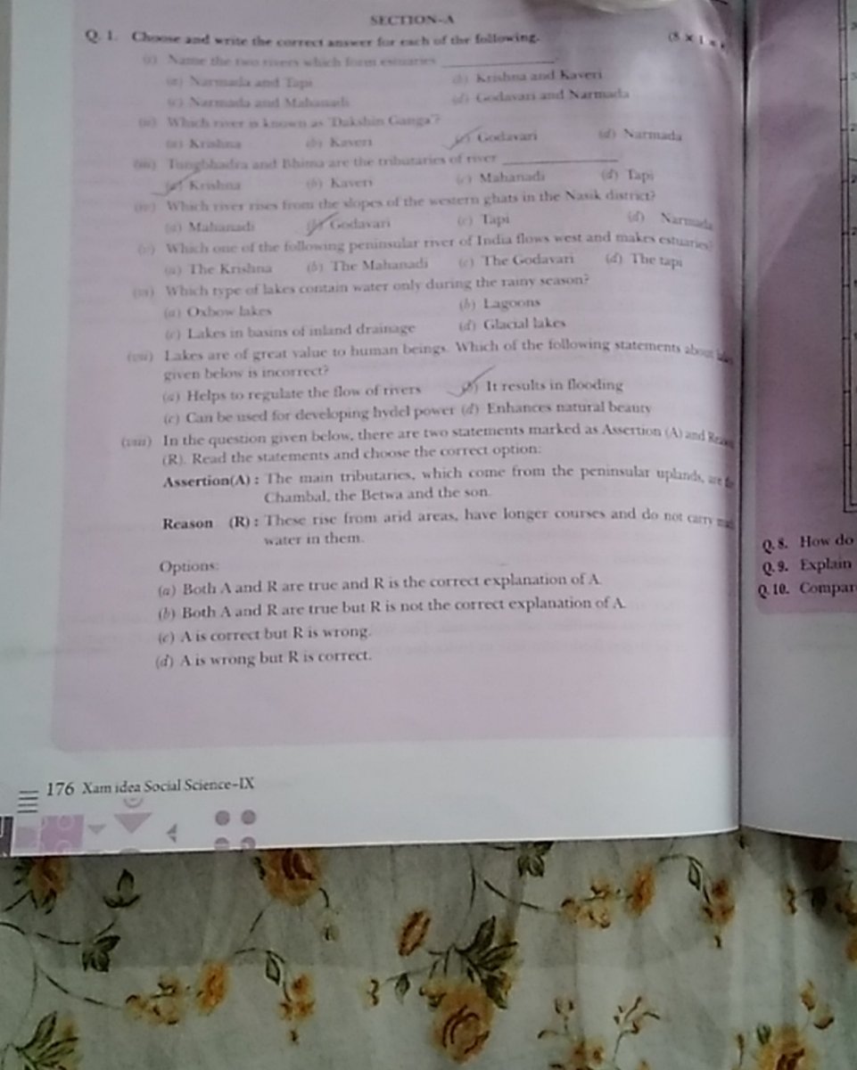 Q. 1. Choose and write the correct answer for each of the following. (i)..