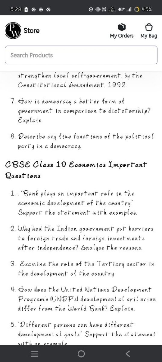 CBSE Class 10 Economics Important Questions "Bank plays an important rol..