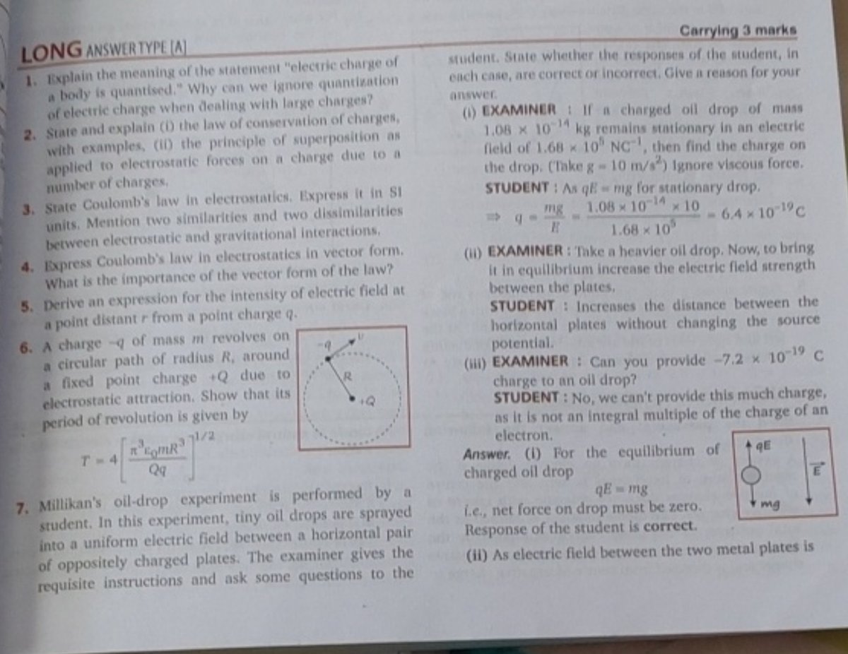 Here are some long answer type questions related to electrostatics and Mi..
