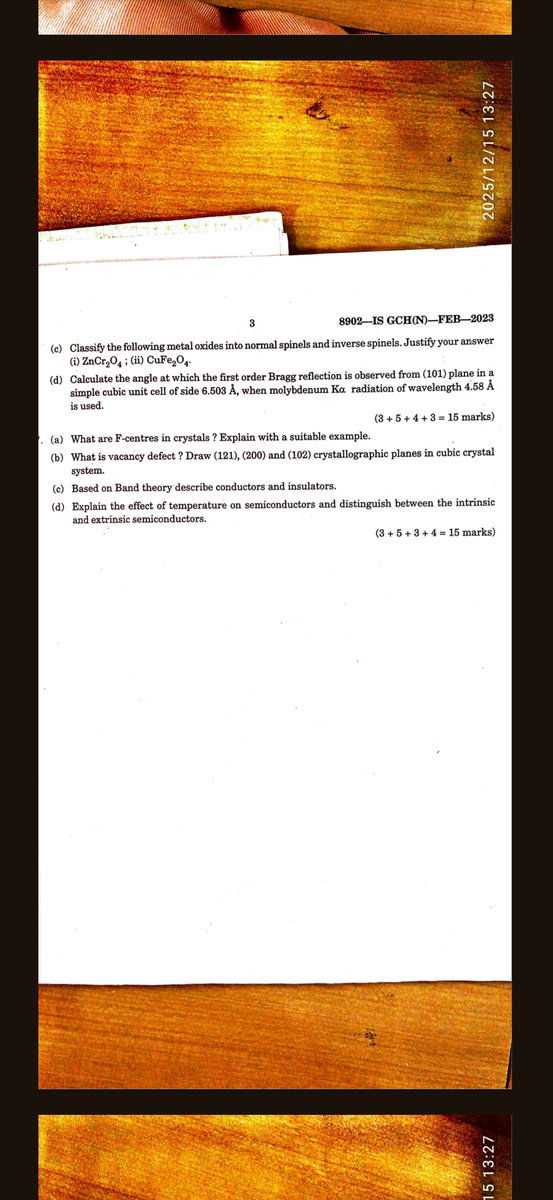 3 8902–IS GCH(N)–FEB–2023 (c) Classify the following metal oxides into no..