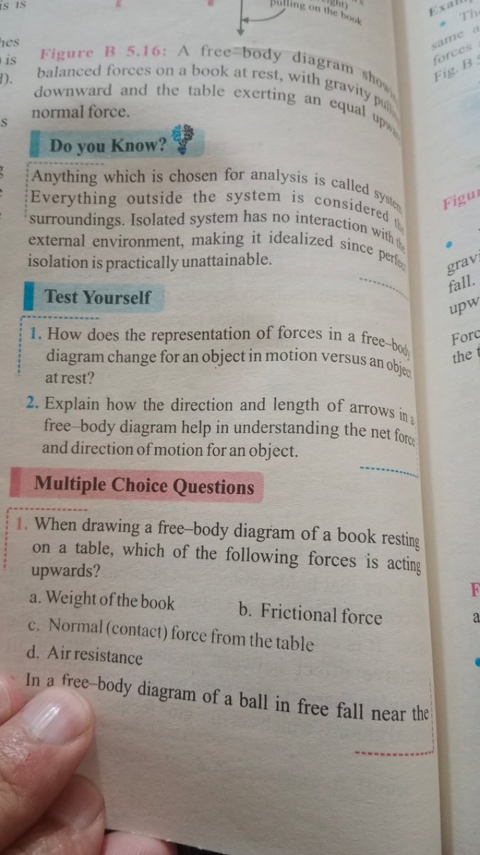 Test Yourself How does the representation of forces in a free-body diagra..