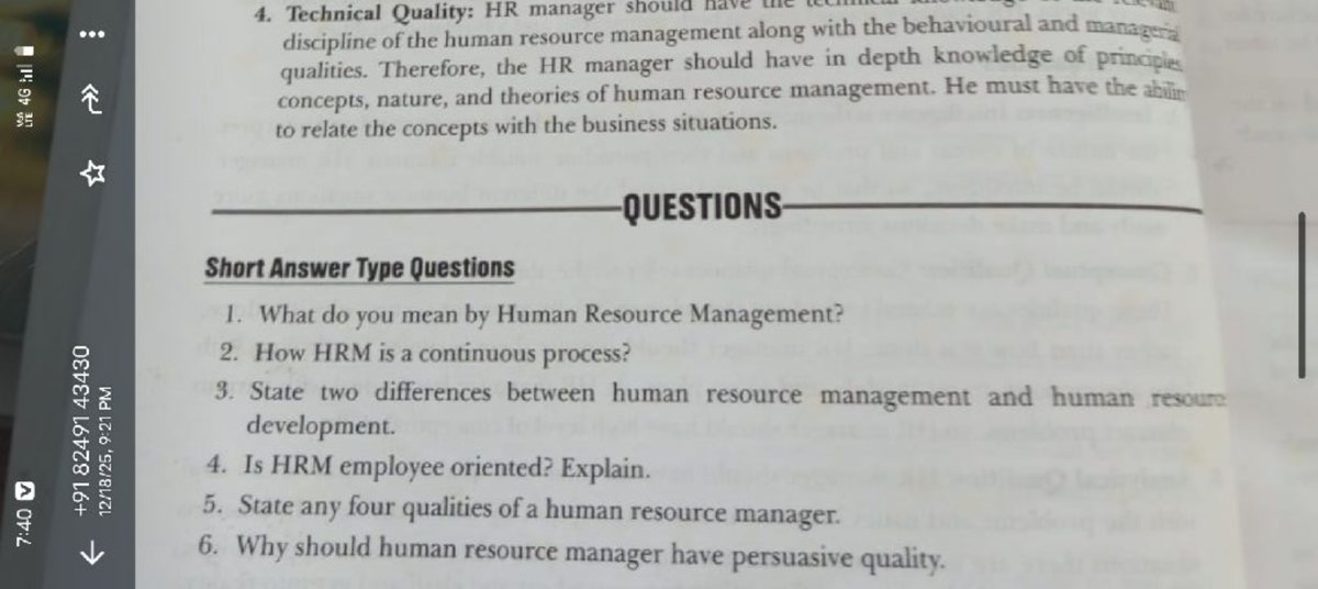 Short Answer Type Questions What do you mean by Human Resource Managemen..
