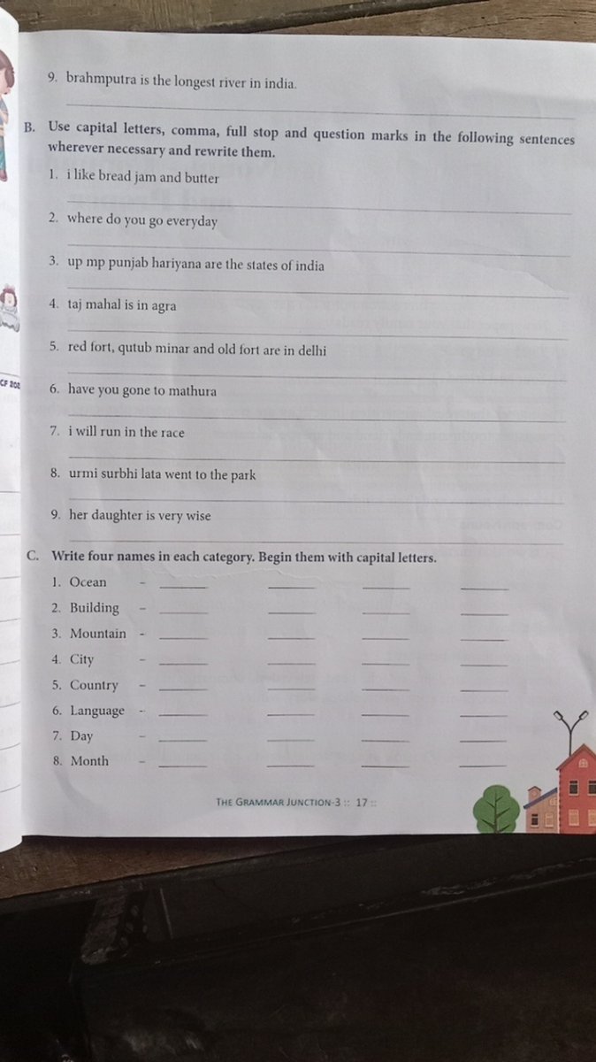 B. Use capital letters, comma, full stop and question marks in the follow..