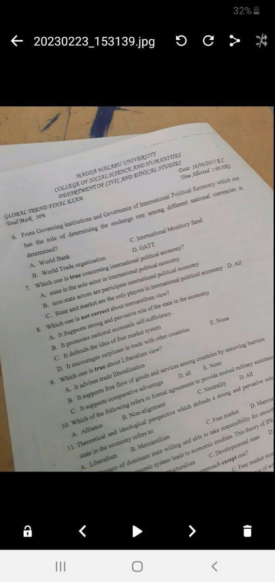 GLOBAL TREND FINAL EXAM Total Mark 50% Date: 16/06/2015 EC Time Allotted:..