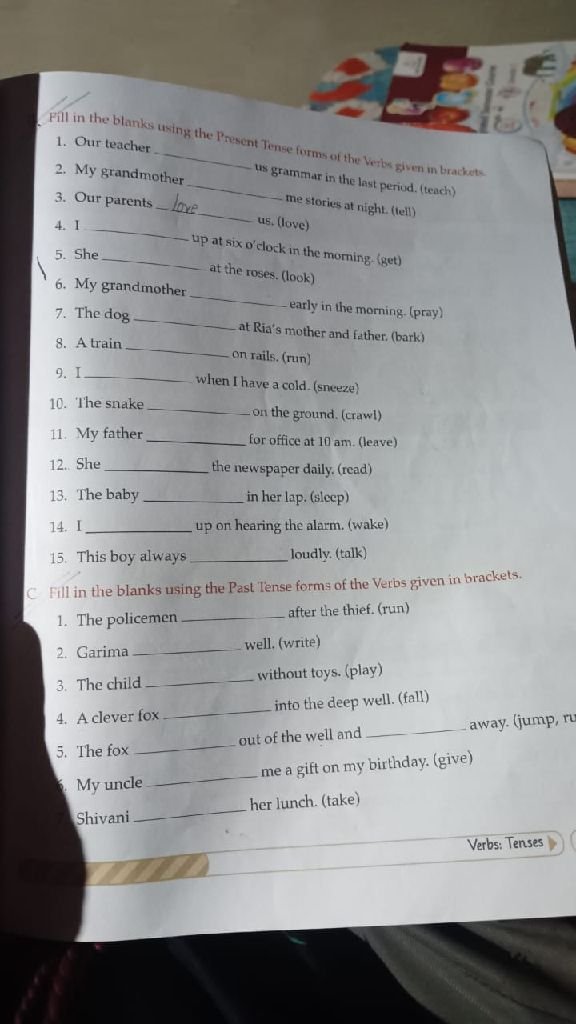 Fill in the blanks using the Present Tense forms of the Verbs given in br..