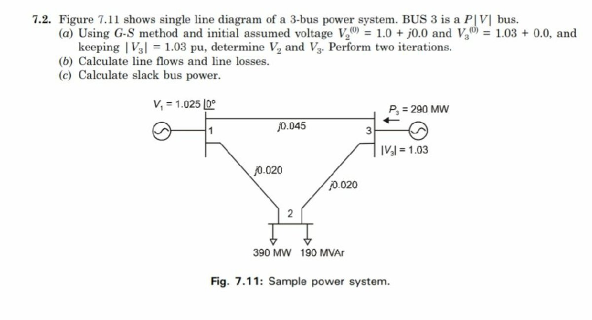 7.2. Figure 7.11 shows single line diagram of a 3-bus power system. BUS 3..