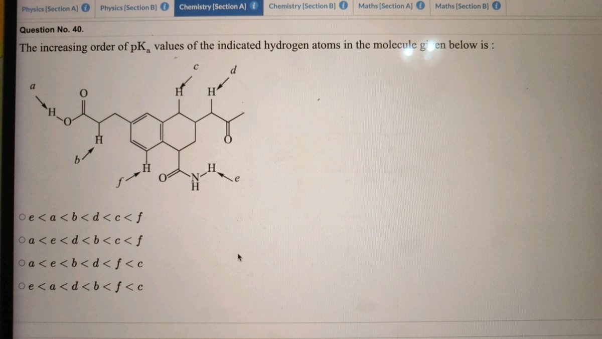 The increasing order of pKa values of the indicated hydrogen atoms in the..