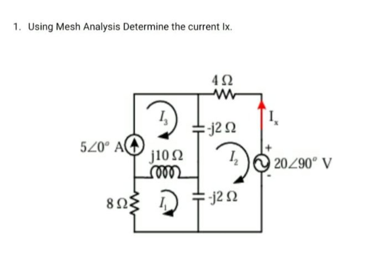 Using Mesh Analysis, determine the current Ix. (The question includes a