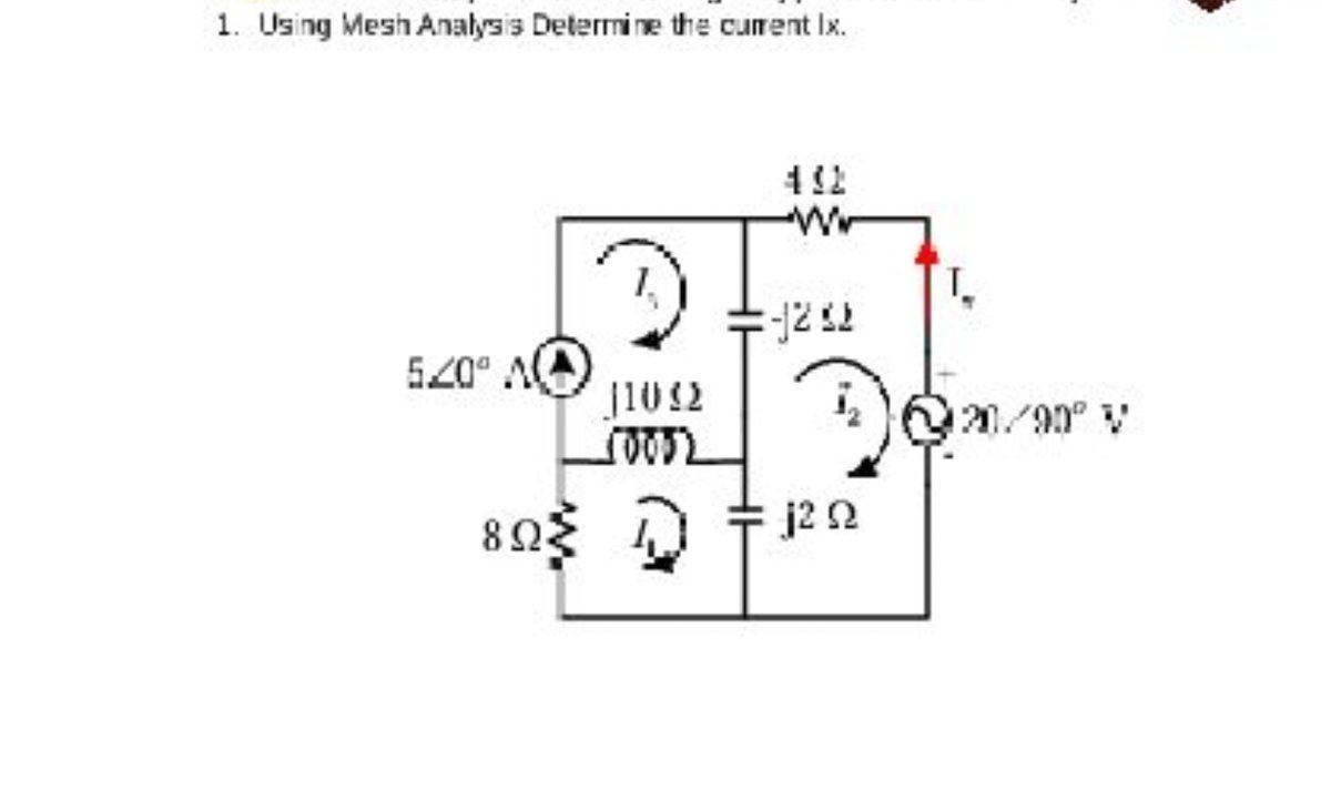 Using Mesh Analysis Determine the current Ix. [Diagram of an electrical