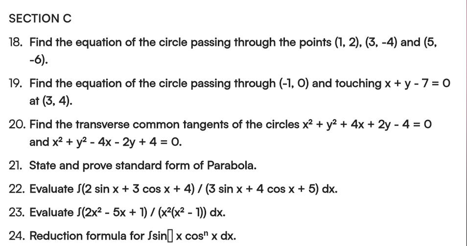 SECTION C Find the equation of the circle passing through the points (1,..
