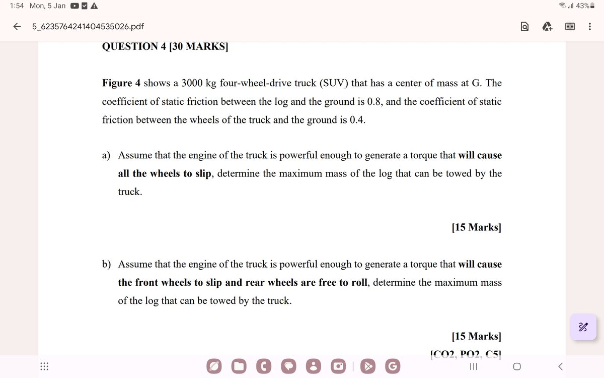 QUESTION 4 [30 MARKS] Figure 4 shows a 3000 kg four-wheel-drive truck (S..