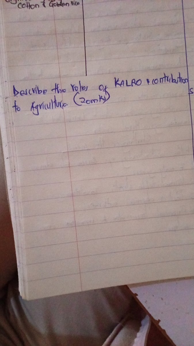 Describe the roles of KALRO and its contribution to Agriculture. (20 mark..