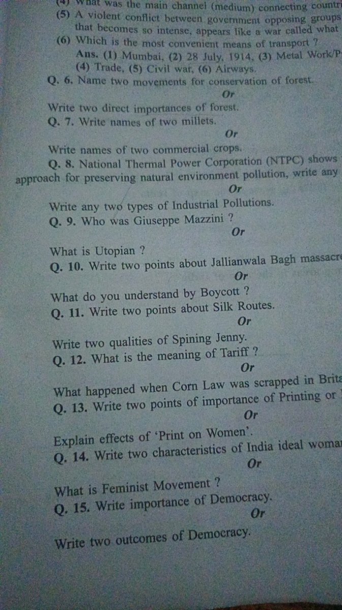 Q. 6. Name two movements for conservation of forest. Or Write two direct