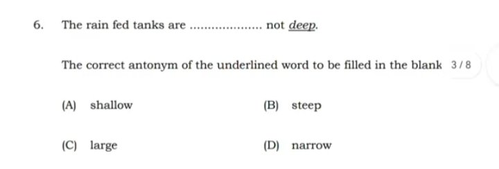The rain fed tanks are ………………….. not deep. The correct antonym of the un..