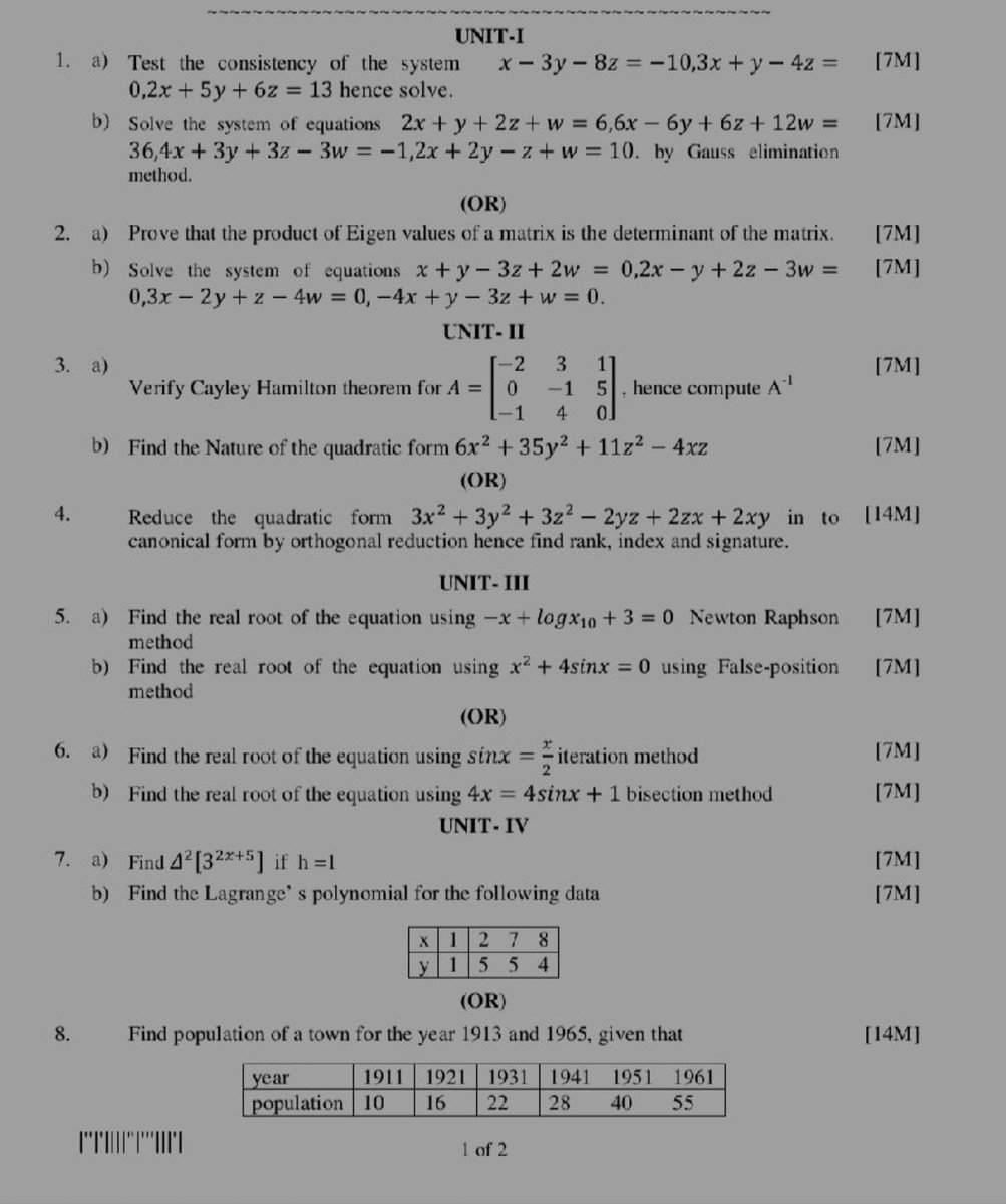 Here are the questions: UNIT-I a) Test the consistency of the system x