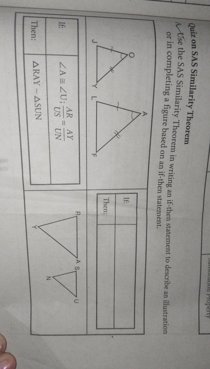 Quiz on SAS Similarity Theorem A. Use the SAS Similarity Theorem in writ..