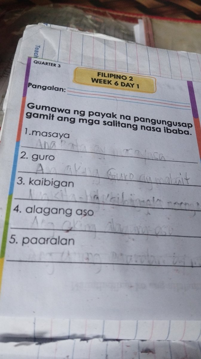 Gumawa ng payak na pangungusap gamit ang mga salitang nasa ibaba. masaya..