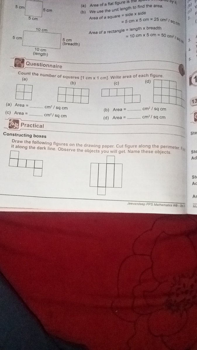 Count the number of squares [1 cm x 1 cm]. Write area of each figure. (a..