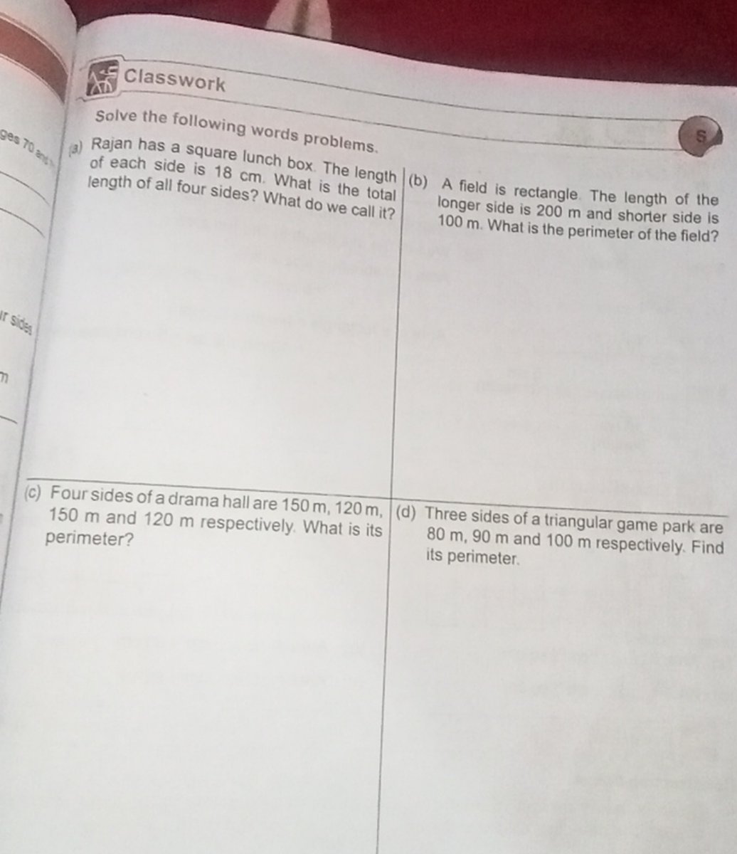 Solve the following word problems. (a) Rajan has a square lunch box. The..