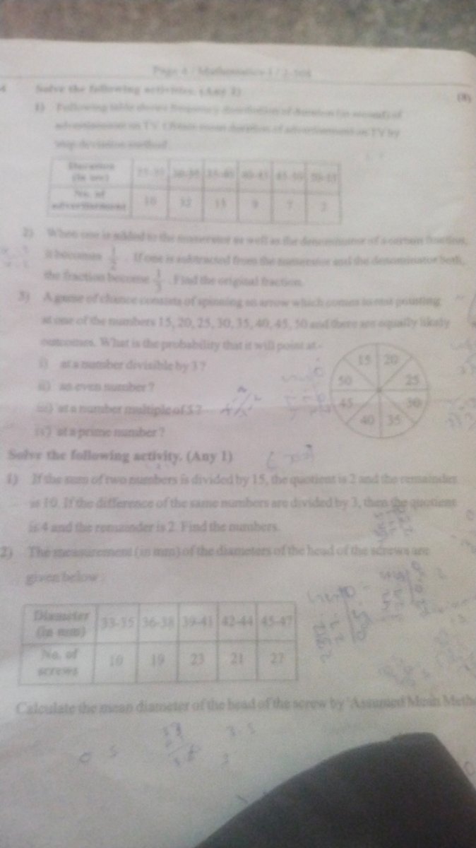 Solve the following activity. (Any 1) 1) If the sum of two numbers is di..