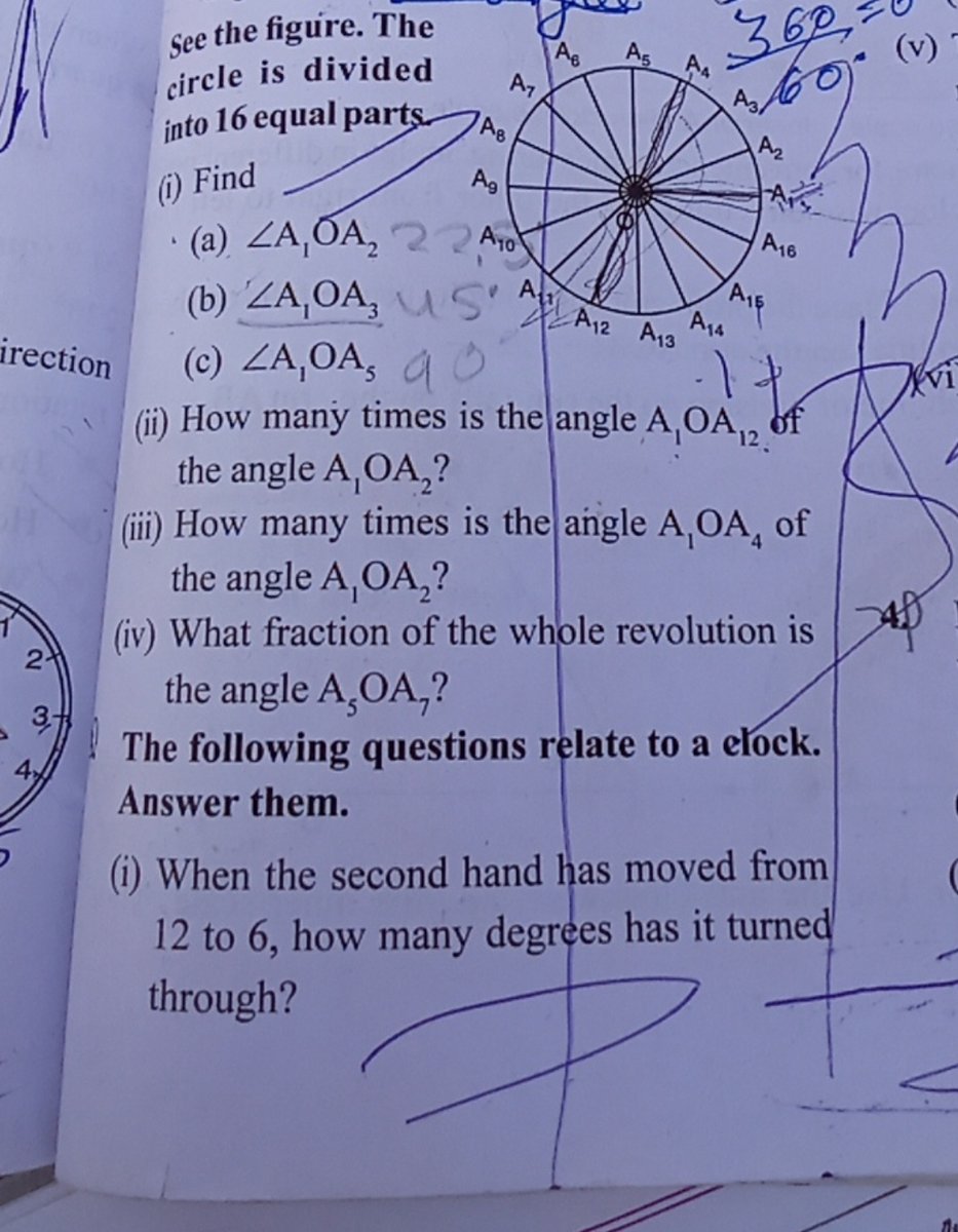 See the figure. The circle is divided into 16 equal parts. (i) Find (a)
