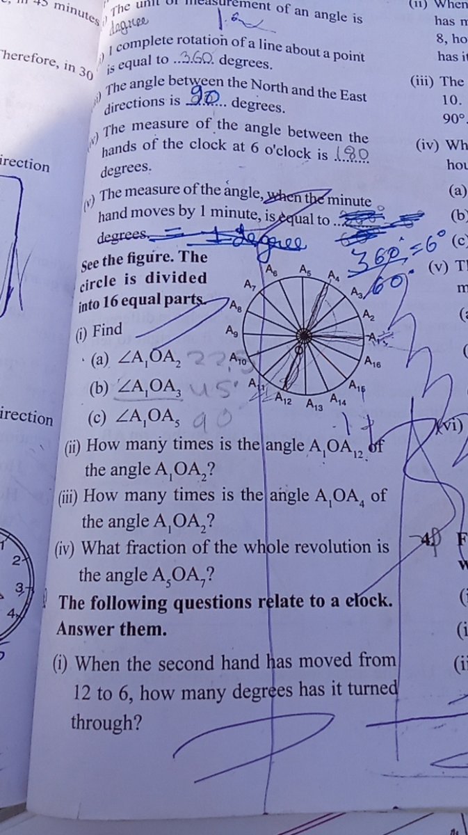 Here are some questions related to angles and clocks: Part 1: Angles in