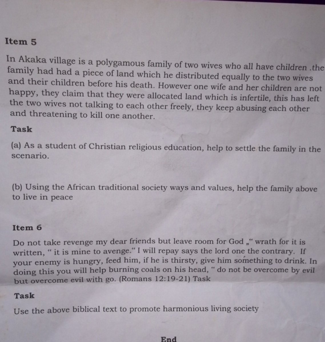 Item 5 In Akaka village is a polygamous family of two wives who all have