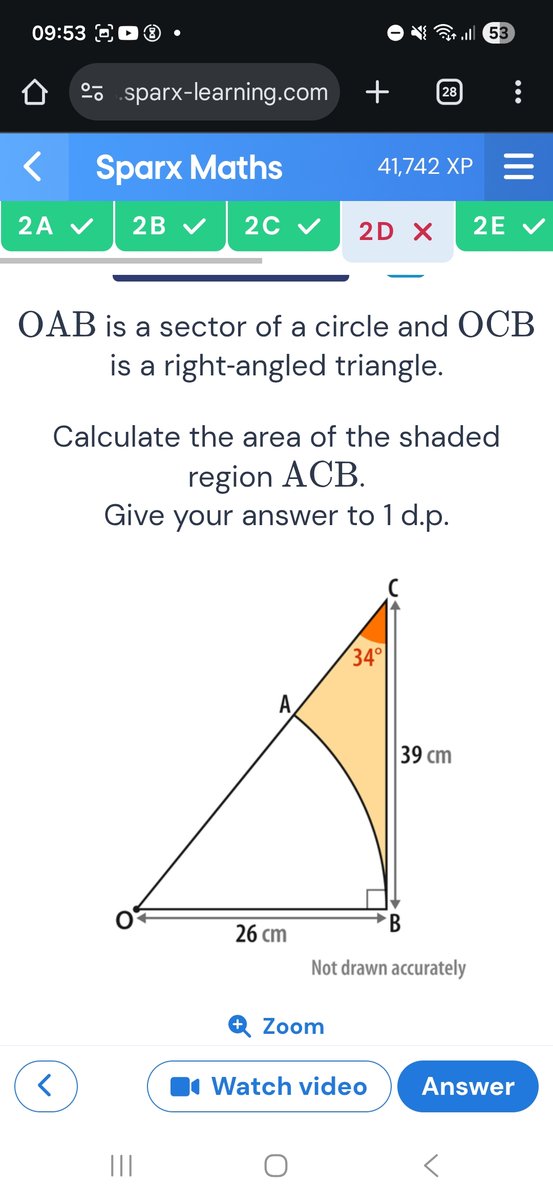 OAB is a sector of a circle and OCB is a right-angled triangle. Calculat..