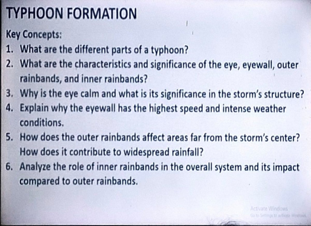 TYPHOON FORMATION Key Concepts: What are the different parts of a typhoo..