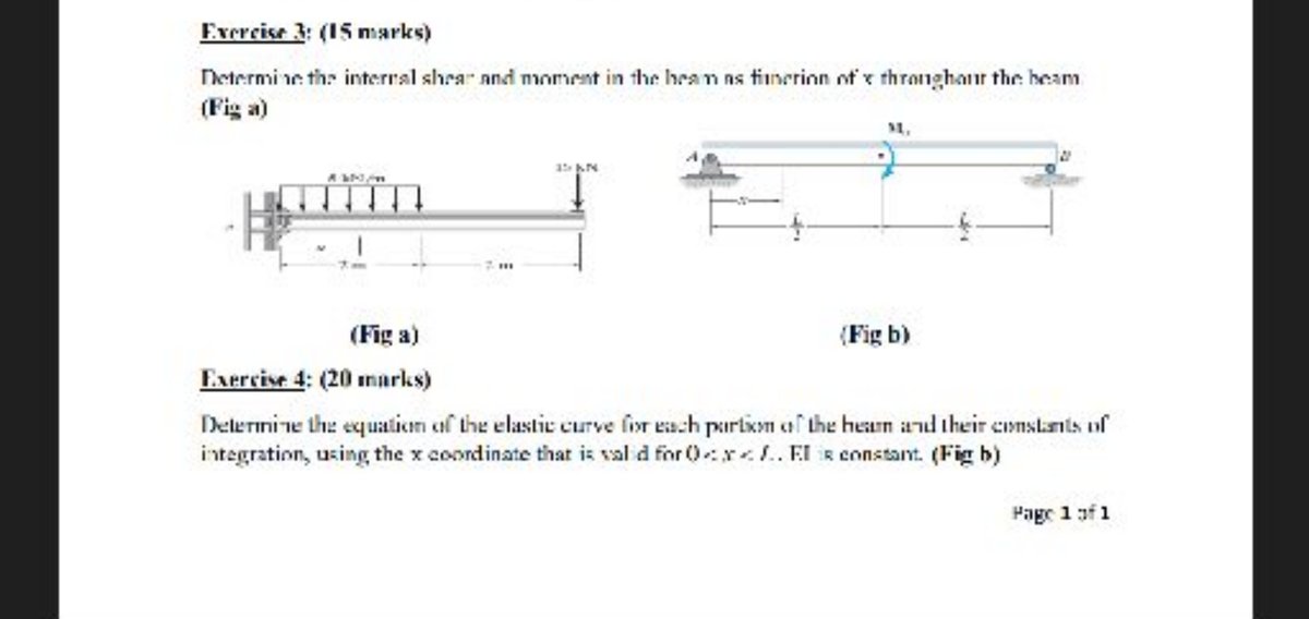 Exercise 3: (15 marks) Determine the internal shear and moment in the bea..